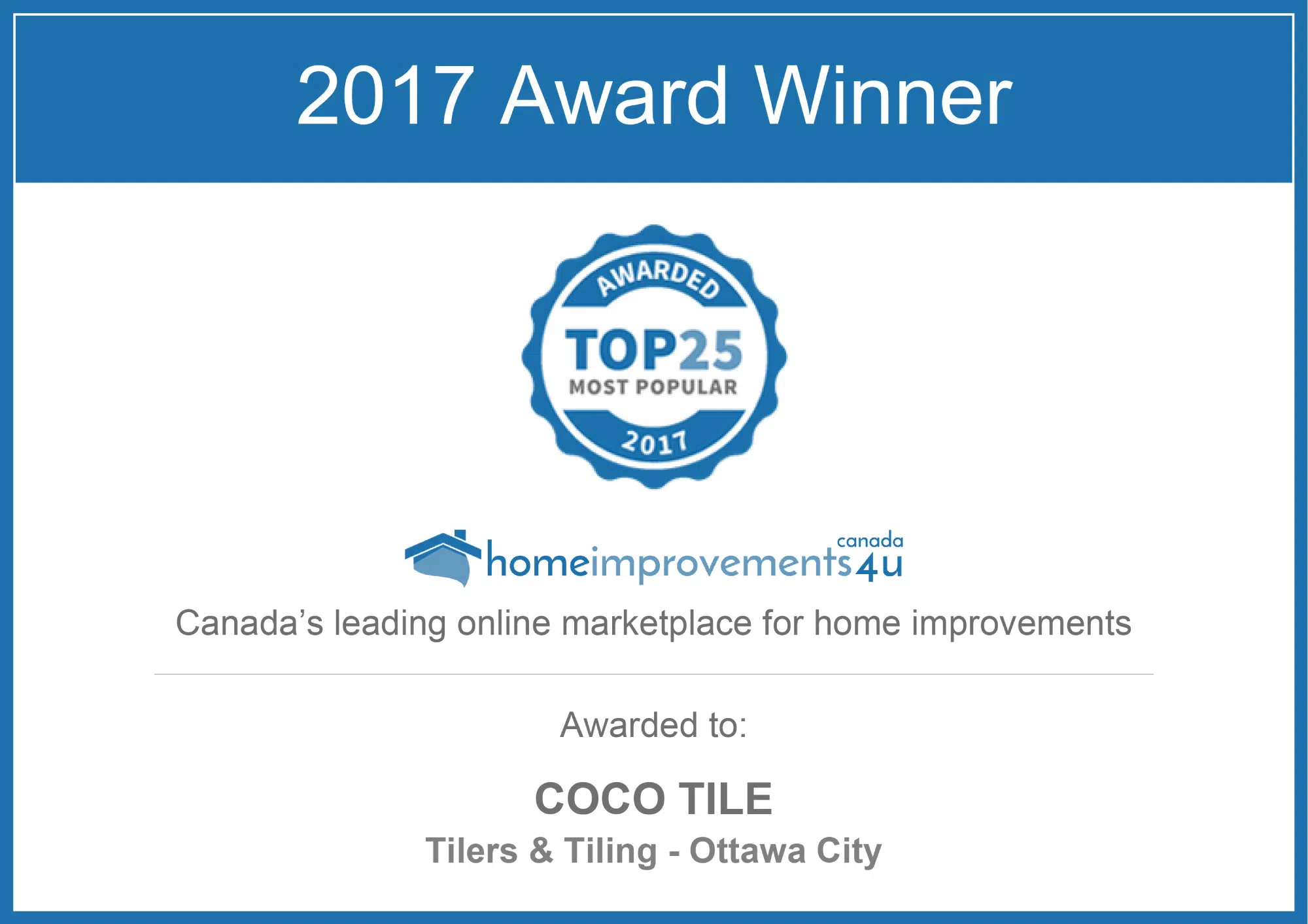 Award-Winning 3rd Generation Tile Installer Ottawa | COCO TILE