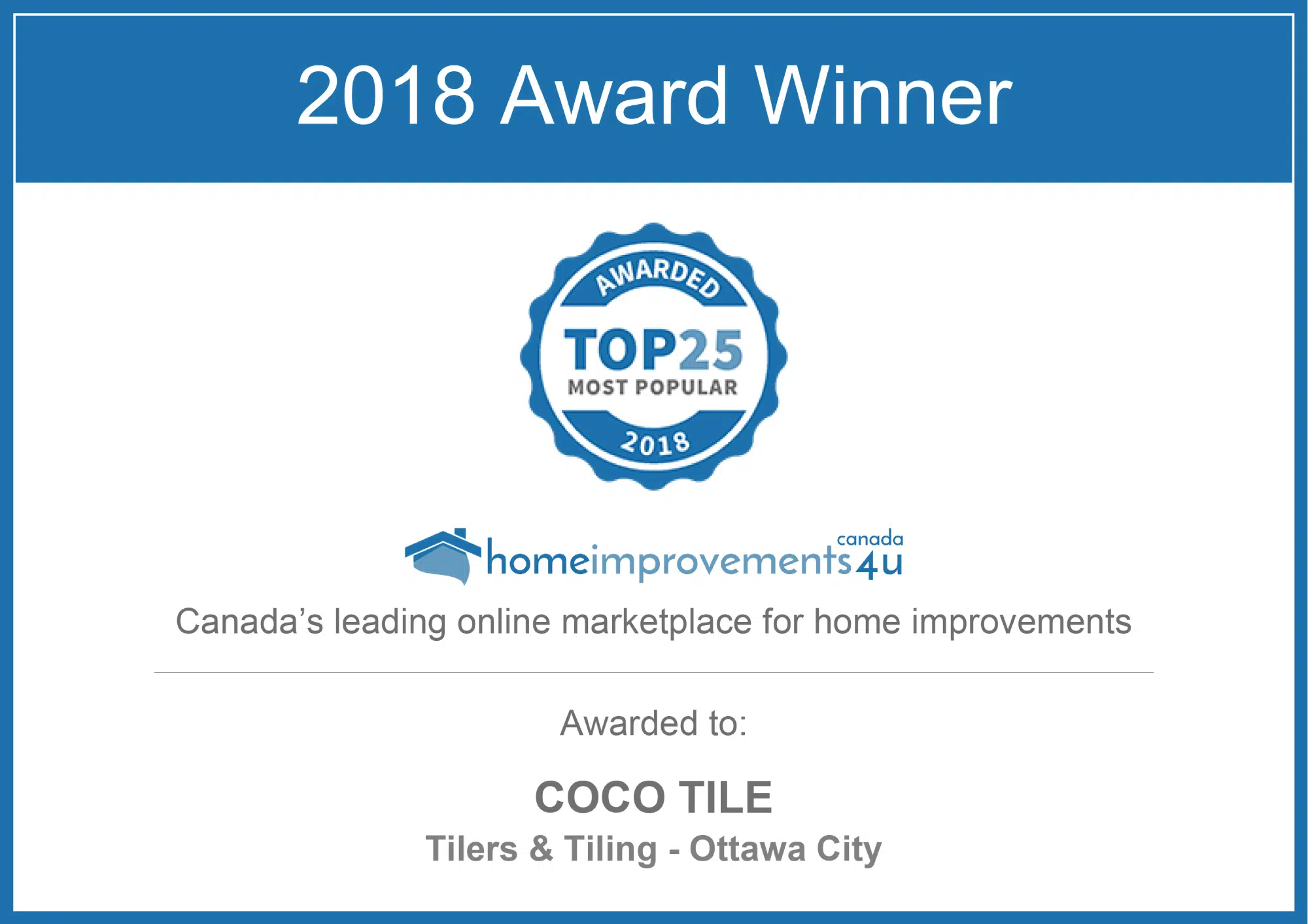 Award-Winning 3rd Generation Tile Installer Ottawa | COCO TILE